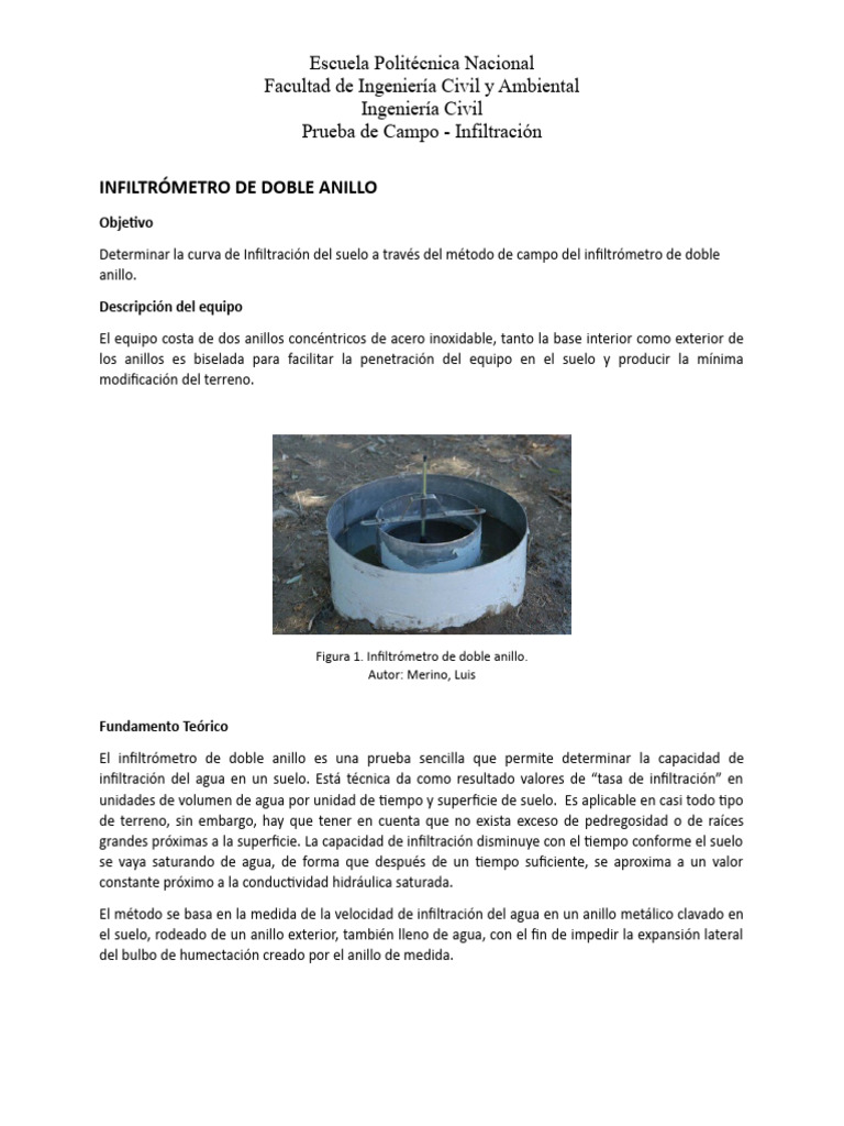 Infiltrómetro de Doble Anillo | PDF