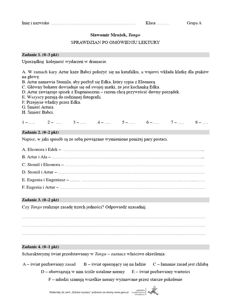 Sprawdzian Tango A | PDF
