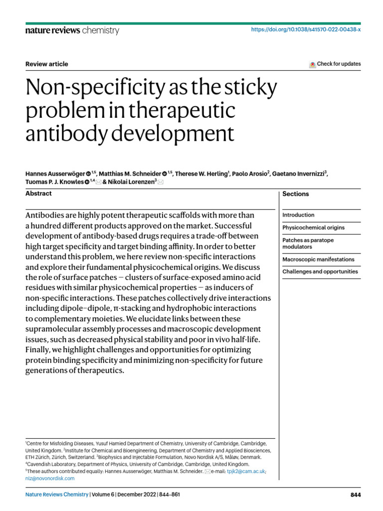 Non-Specificity As The Sticky Problem in Therapeutic Antibody ...