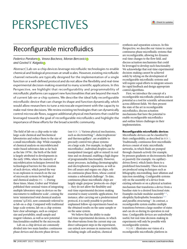 Perspectives: Reconfigurable Microfluidics | PDF | Science & Mathematics | Technology & Engineering