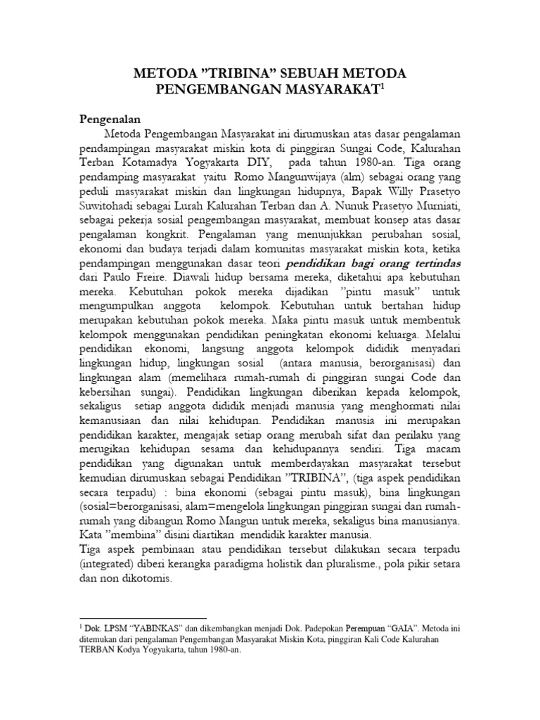 Metoda TRIBINA (Metode Pengembangan Masyarakat) | PDF | Karier ...
