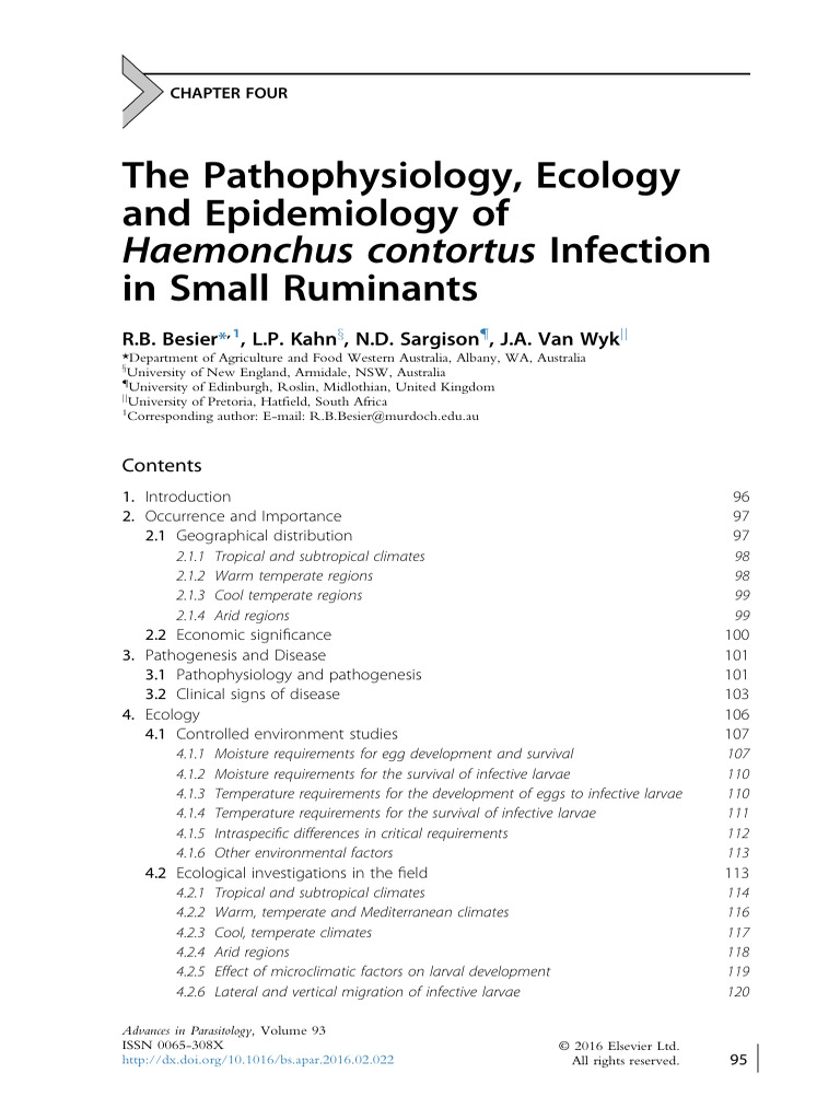 The Pathophysiology, Ecology and Epidemiology of Haemonchus Contortus ...