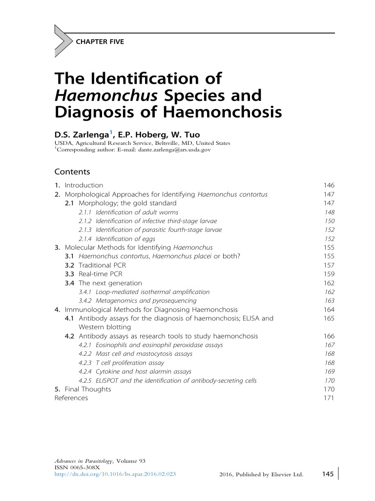 The Identification of Haemonchus Species and Diagnosis of Haemonchosis ...
