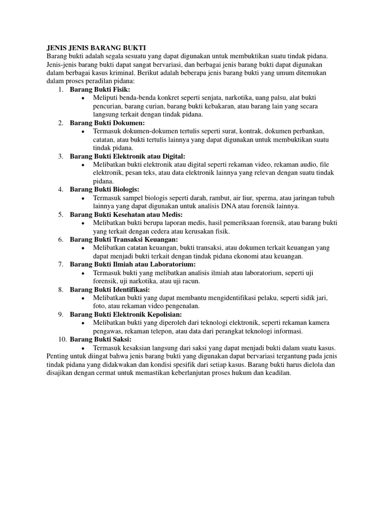 Jenis Jenis Barang Bukti | PDF