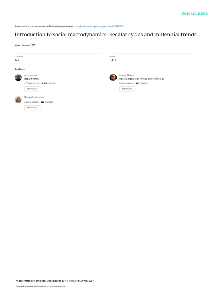 Korotayev Malkov Khaltourina Secular Cycles Introduction | PDF