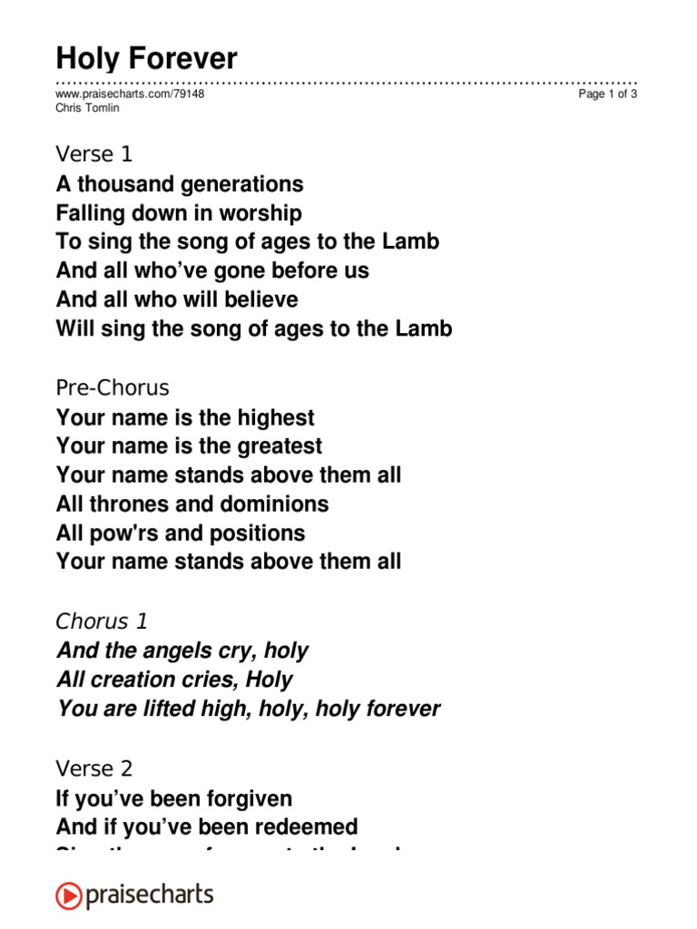 Holy Forever (Chris Tomlin) - Big Lyrics | PDF | Religion & Spirituality