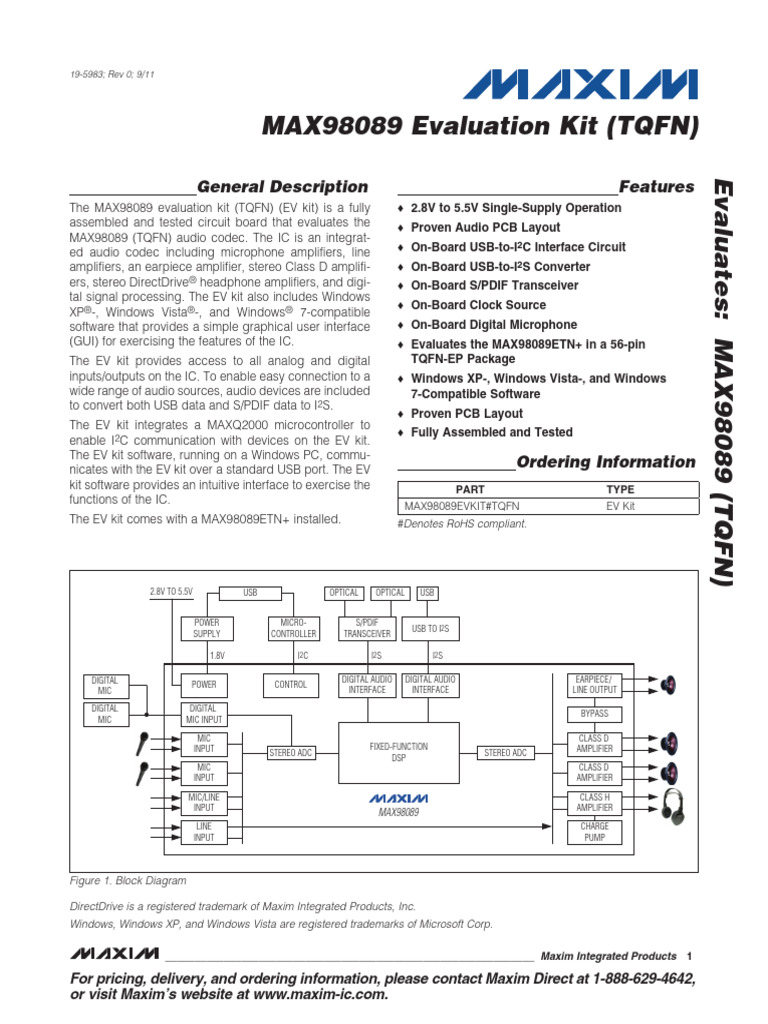 Max98089evkit TQFN | PDF