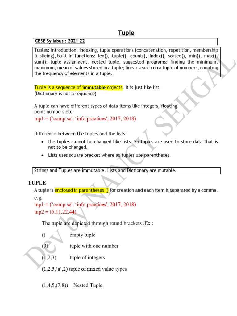 10 Notes Tuples | PDF