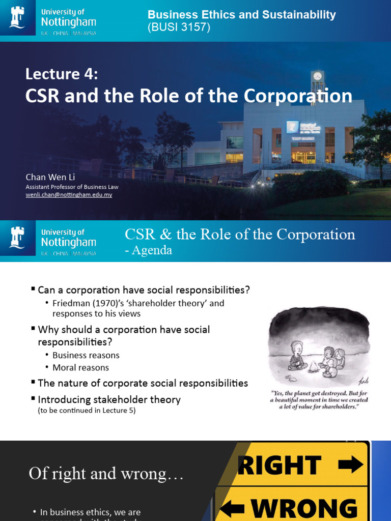 BES Lecture 4 (23-24) (CWL) CSR and The Role of The Corporation (Moodle) | PDF