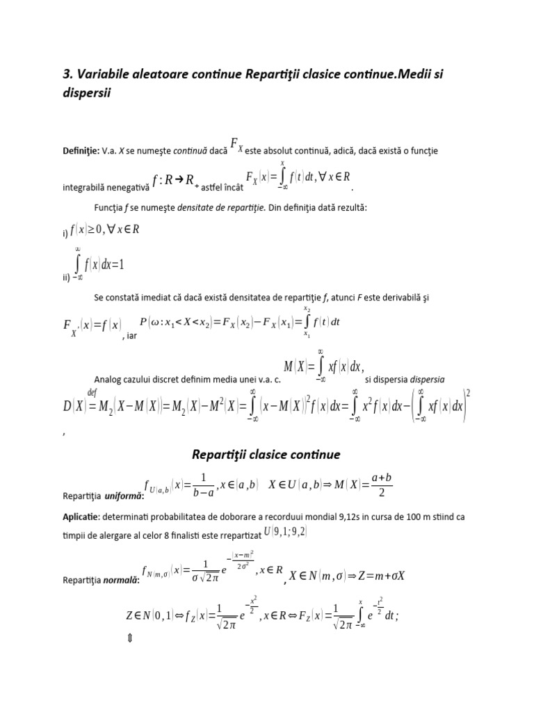 Variabile Aleatoare Continue | PDF