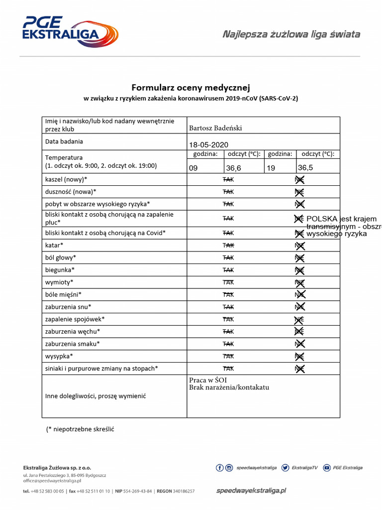 Formularz Oceny Medycznej - PL | PDF