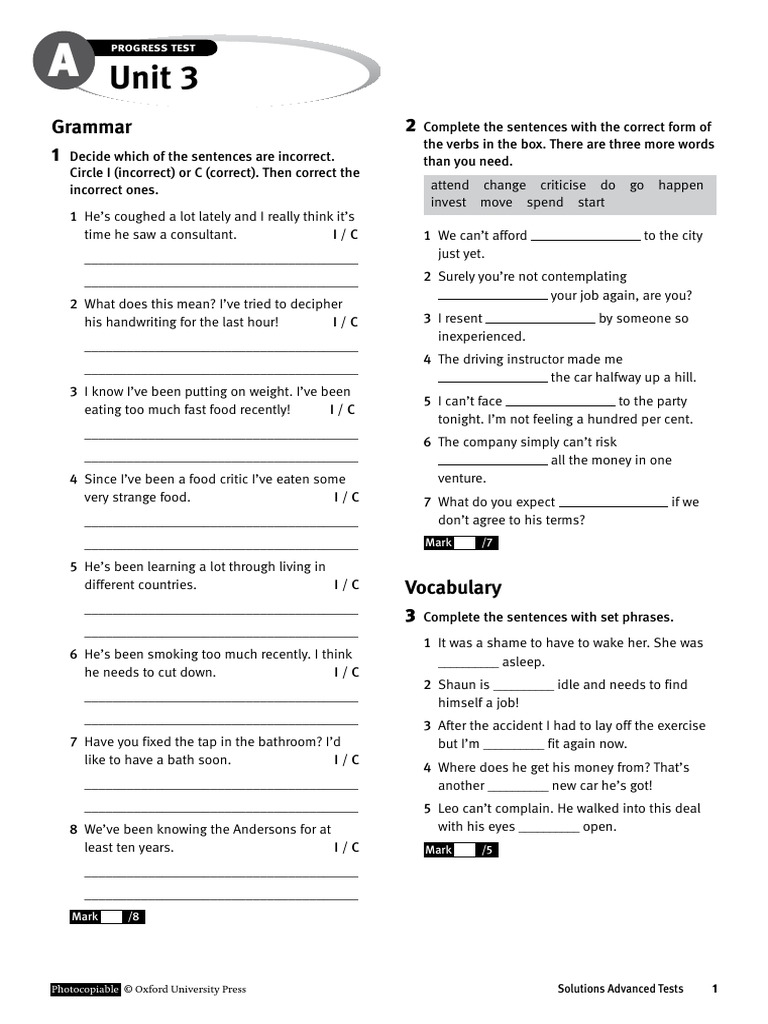 Sol Adv Progresstest 3a | PDF