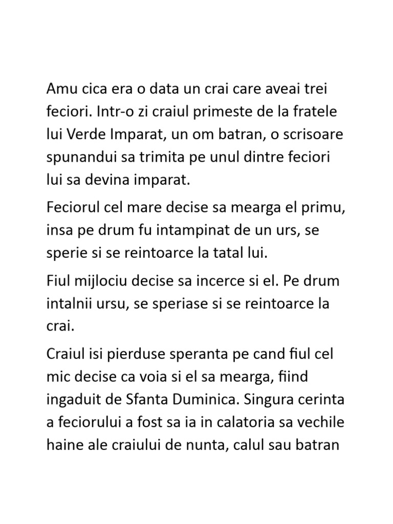 Amu Cica Era o Data Un Crai Care Aveai Trei Feciori | PDF