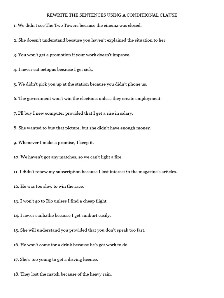 Rewrite The Sentences Using A Conditional Clause | PDF