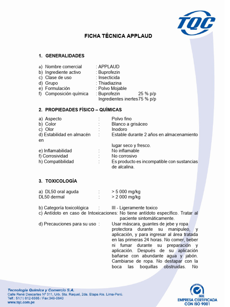 Insecticida Applaud: Ficha Técnica | PDF