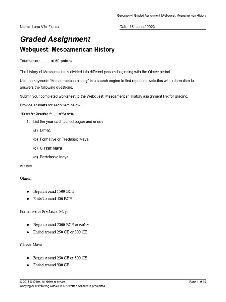 3.04 Graded Assignment - Webquest - Mesoamerican History | PDF | Social ...