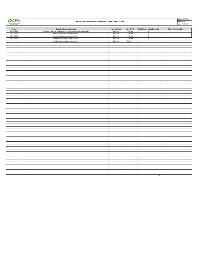 Planilla Control de Horas | PDF