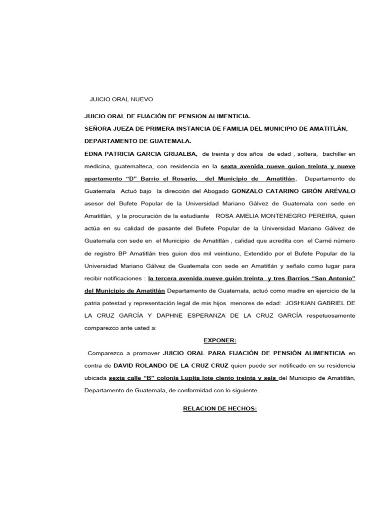 Demanda de Pension Alimenticia de Edna Garcia - 04-04-22 (Recuperado Automáticamente) | PDF ...