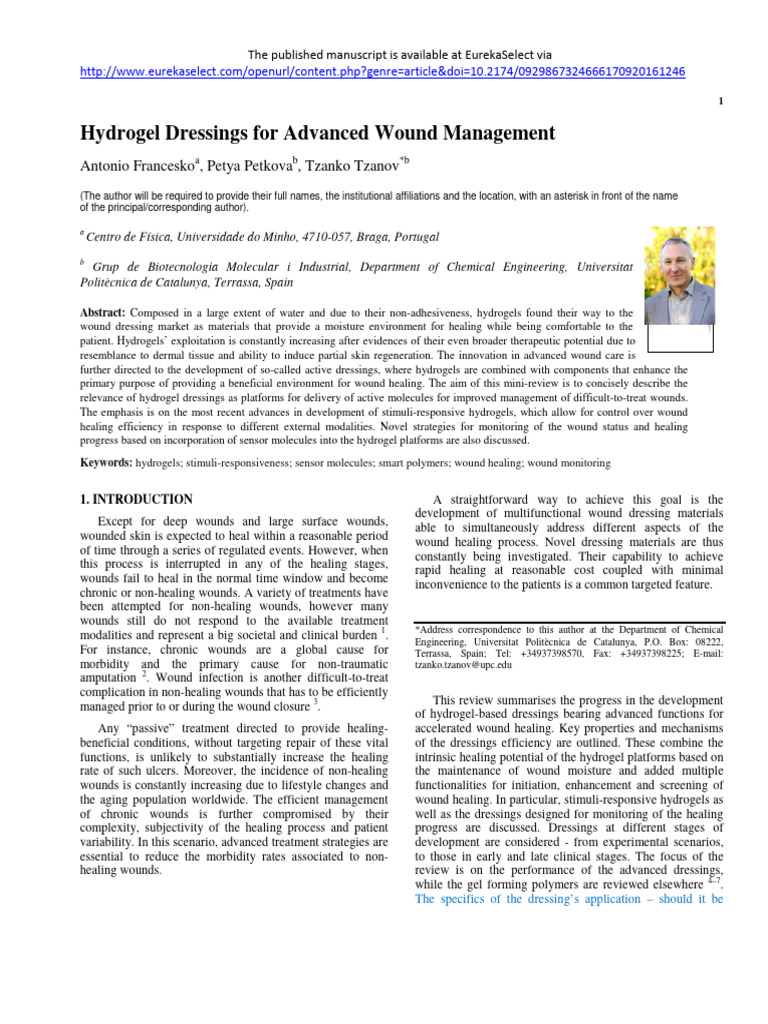 Hydrogels+for+advanced+wound+management Revised+manuscript Final | PDF | Gel | Cross Link