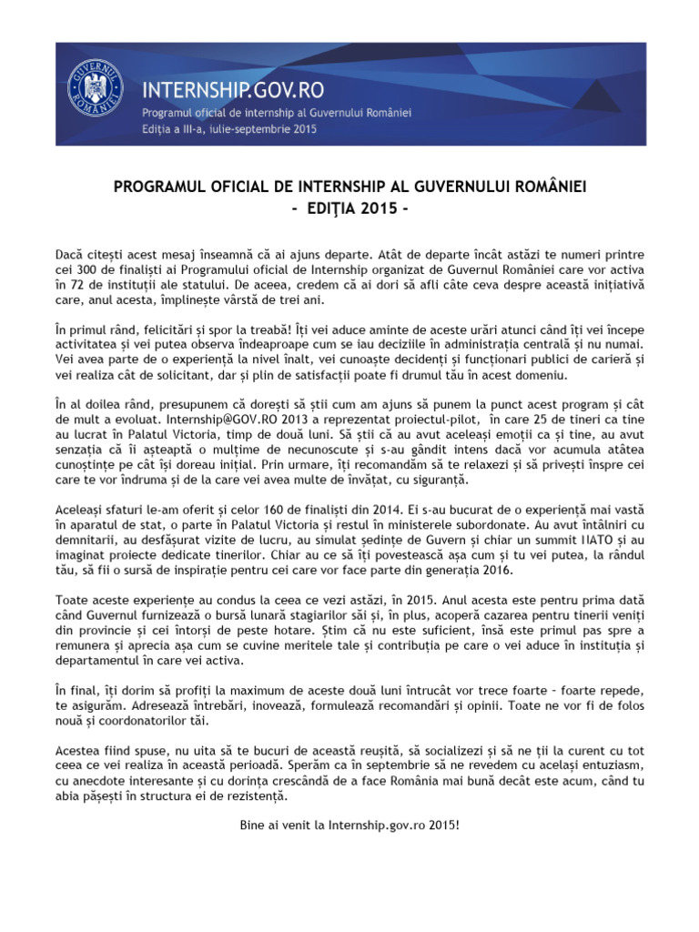 Descriere Internship - Gov | PDF