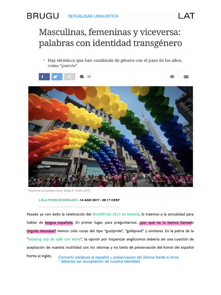 Masculinas, Femeninas y Viceversa - Palabras Con Identidad Transgénero ...