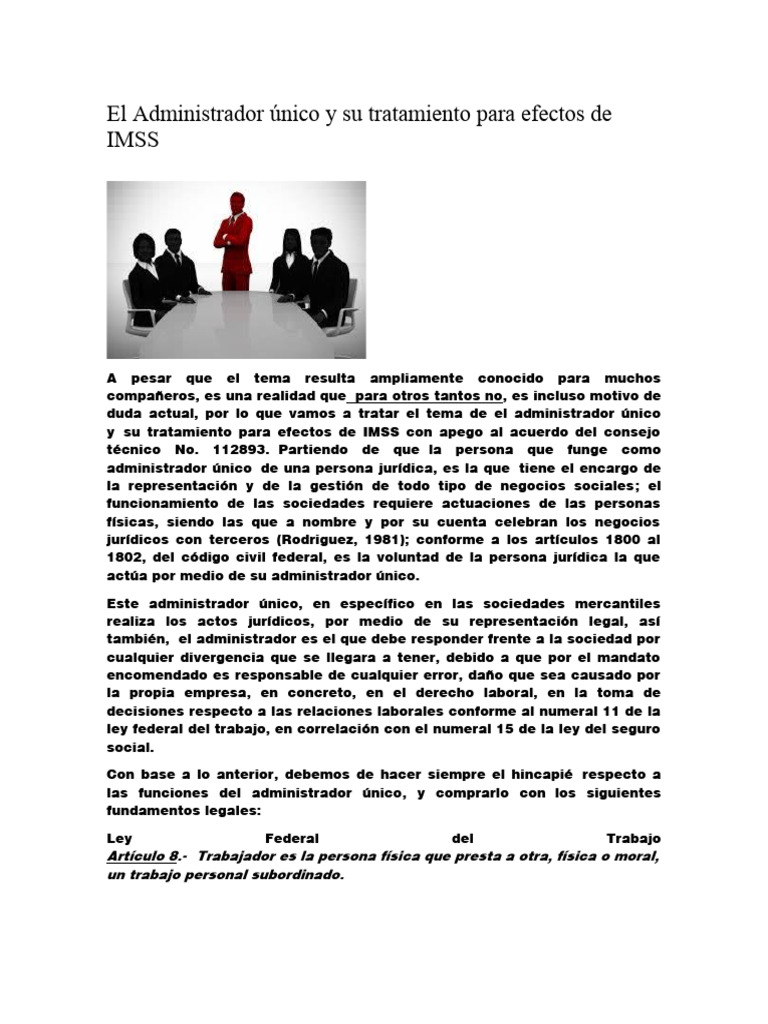 Administrador Único y IMSS: Aspectos Clave | PDF