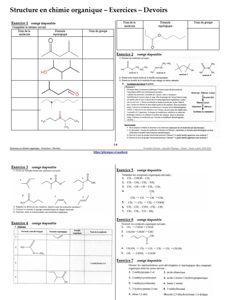 Structure Optimisation Chimie Organique Exercices | PDF