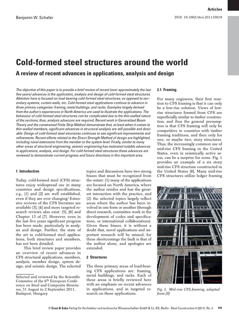 Cold-Formed Steel Structures Around The World A Review of Recent ...