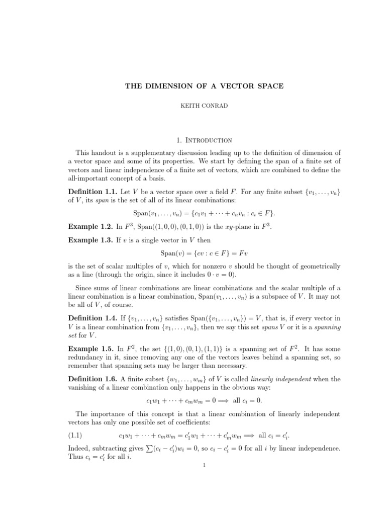 Dimension of A Vector Space - Keith Conrad | PDF | Computers