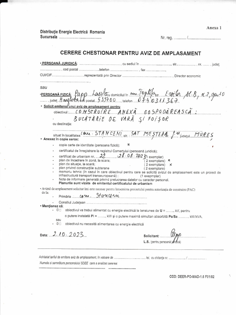 Cerere Aviz Electrica | PDF