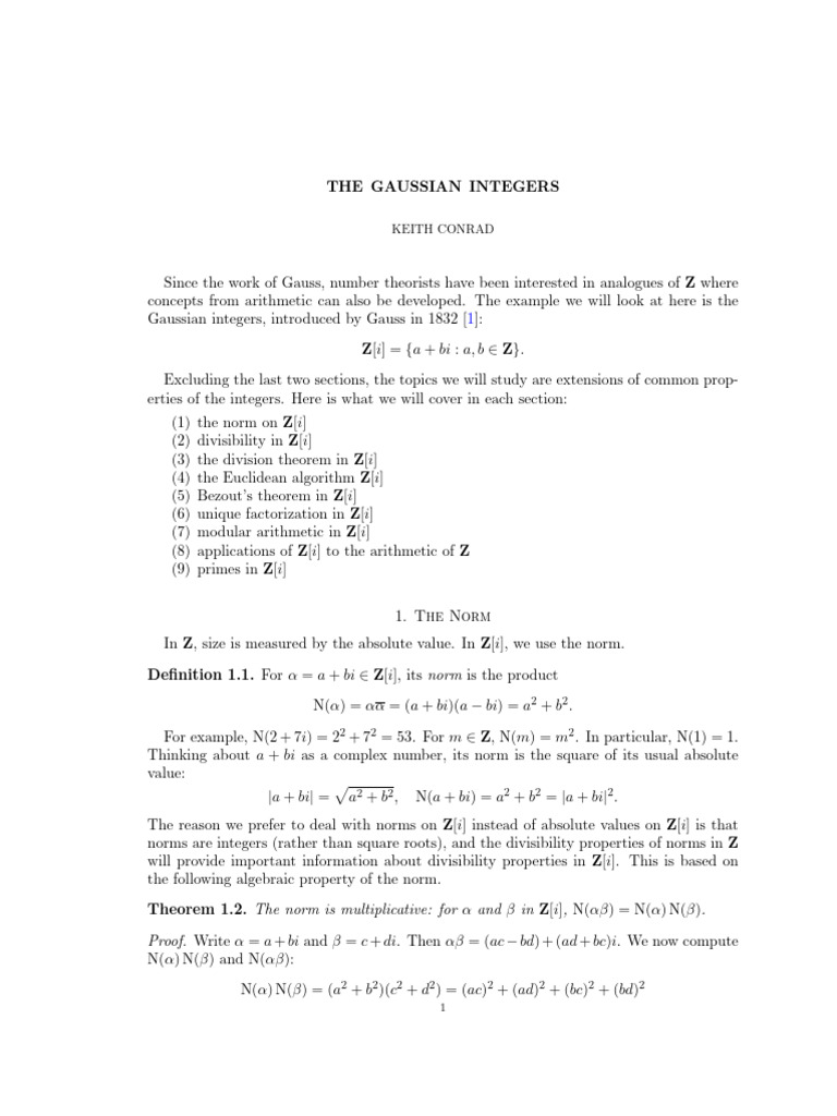 Gaussian Integers | PDF