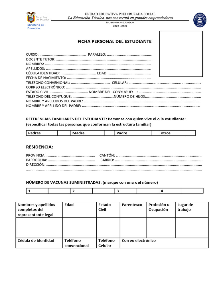 Ficha Personal Del Estudiante | PDF