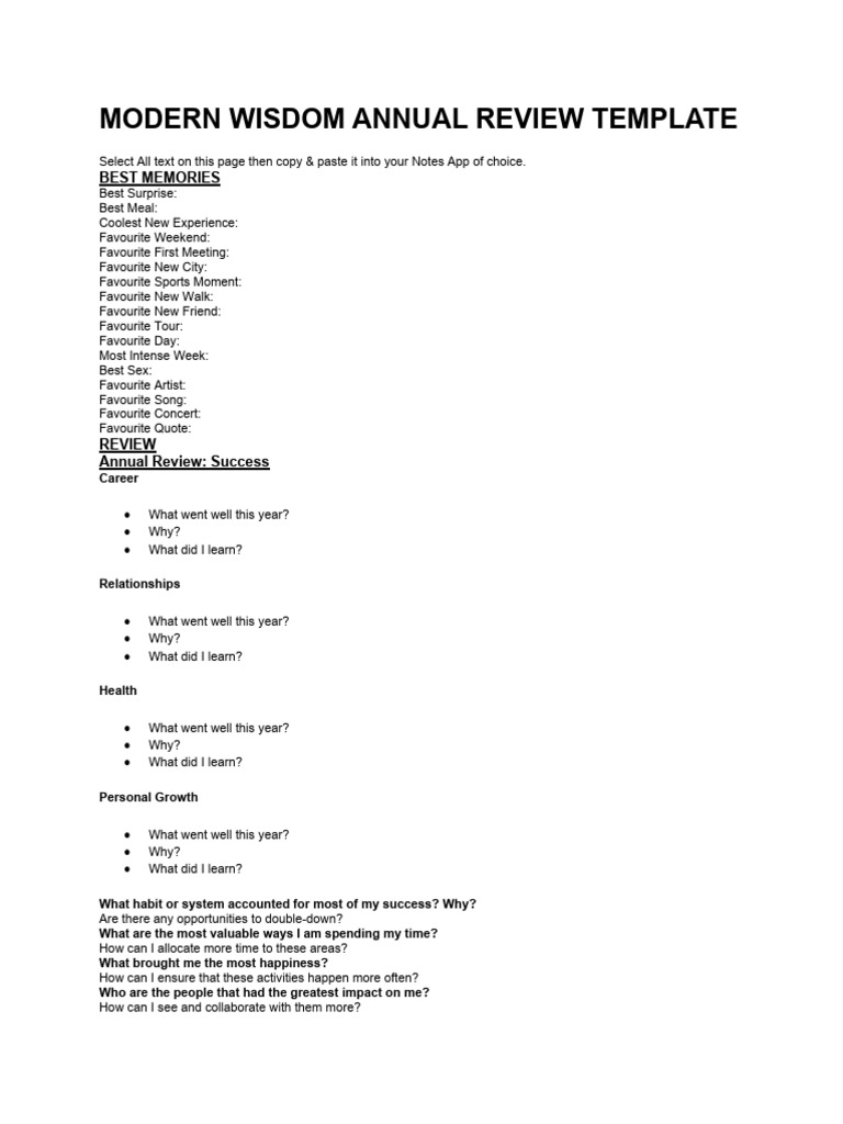 Annual Review Template | PDF | Goal