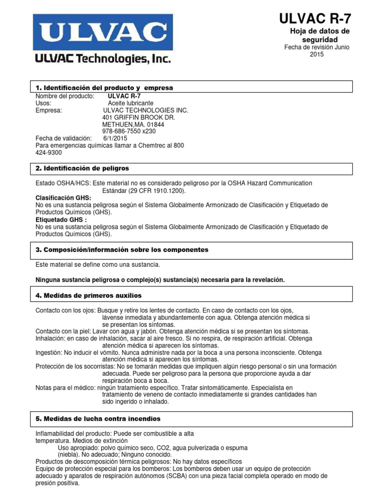 ULVAC R-7 SDS Spanish | PDF