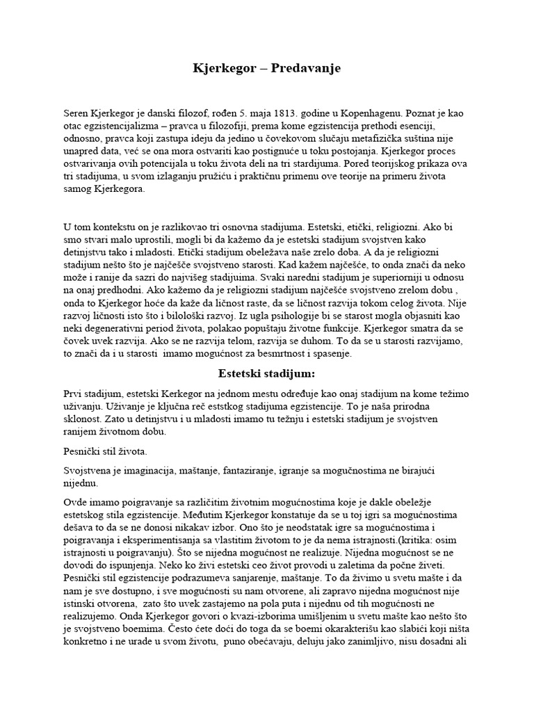 Kjerkegor - Predavanje | PDF