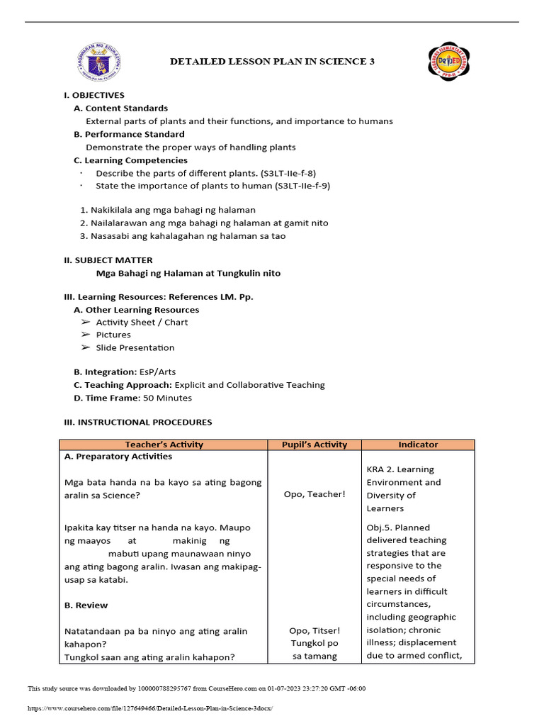 Detailed Lesson Plan in Science 3 | PDF