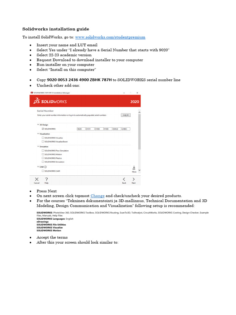 SolidWorks Installation Guide 2022 Lut | PDF