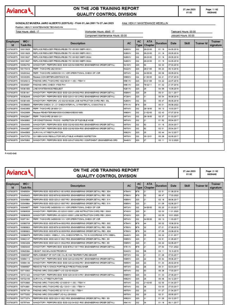 On The Job Training Report Jairo Gonzalez | PDF