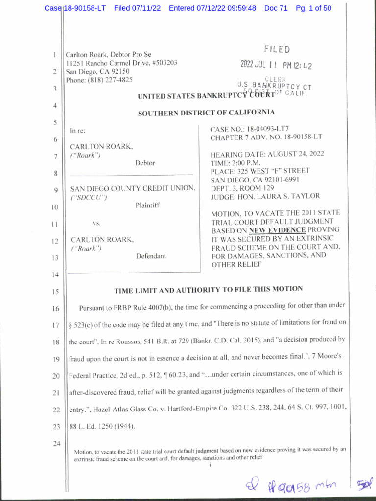Evidence filed on, and after, 7-11-2022 in a Bankruptcy Adversary Trial ...