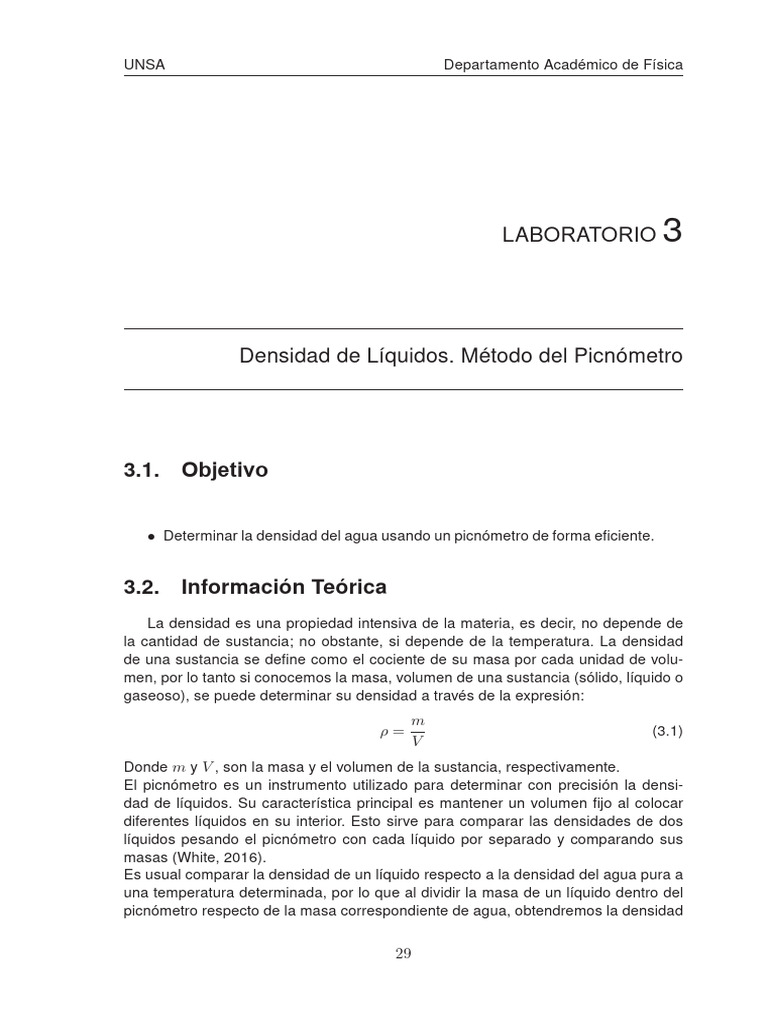 p3 - Densidad - Metodo Del Picnometro | PDF | Densidad | Líquidos