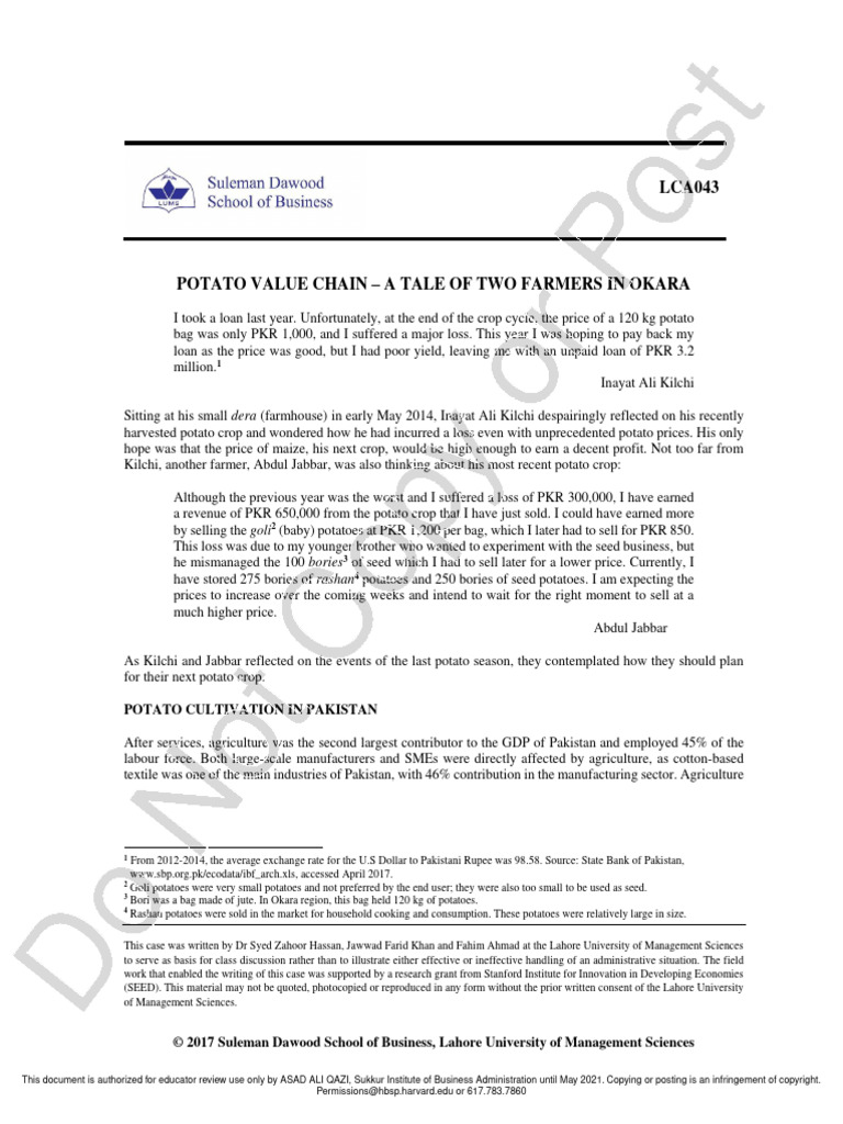 Case Study - Potato Value Chain | PDF | Agriculture | Fertilizer