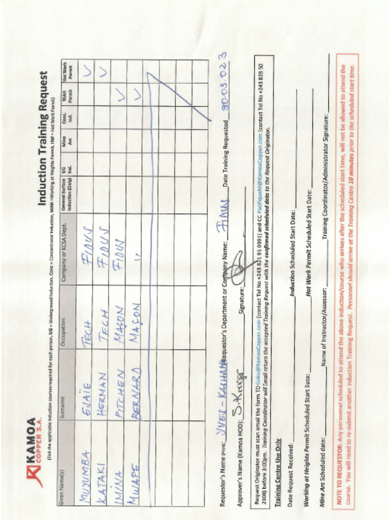 Hot Work and WAH Training Request | PDF