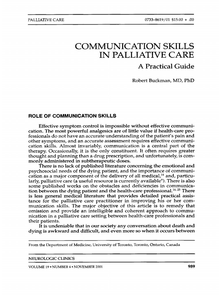 COMMUNICATION SKILLS IN PALLIATIVE CARE - A Pratical Guide - Robert ...