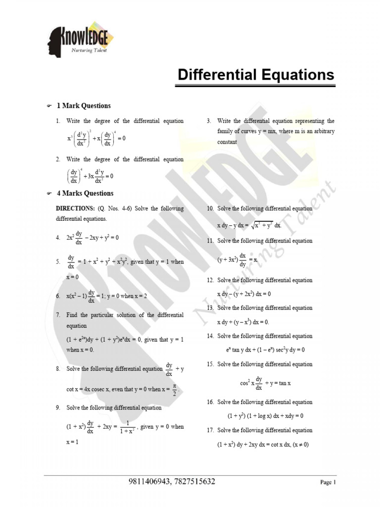 23 - DIFFERENTIAL EQUATIONS - Final | PDF | Ordinary Differential Equation | Equations
