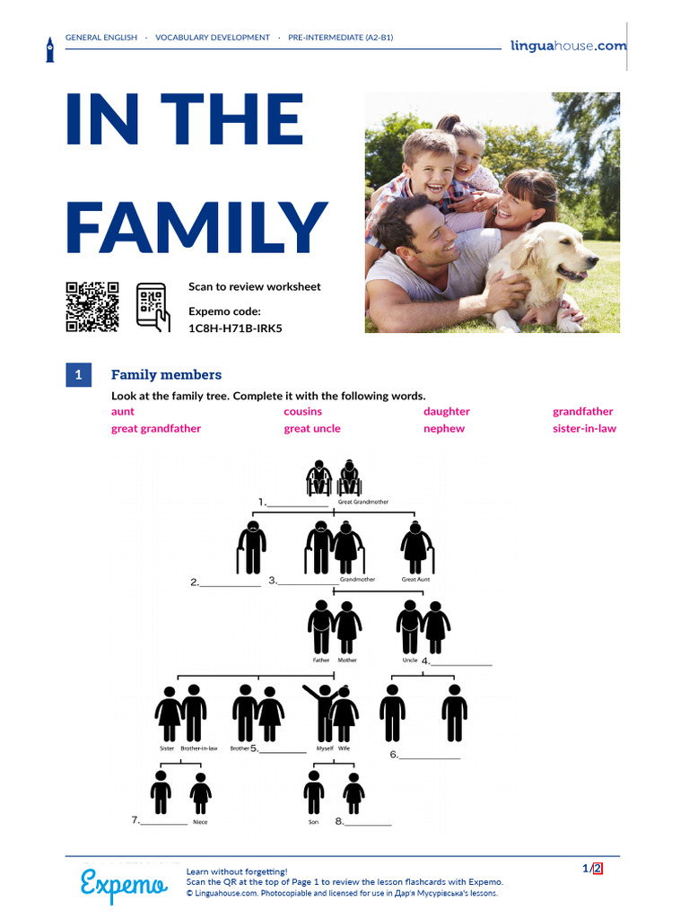 Family Vocabulary for Pre-Intermediate Learners | PDF | Language Arts ...