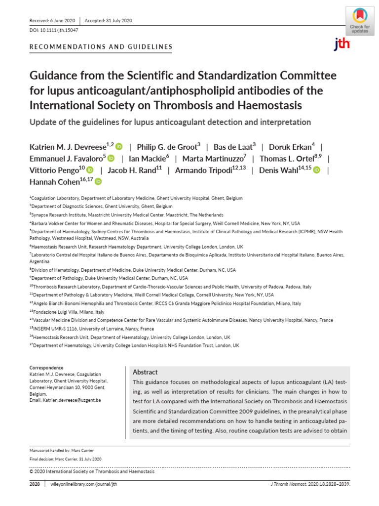 2020 - Guidance From The Scientific and Standardization Committee AL ...