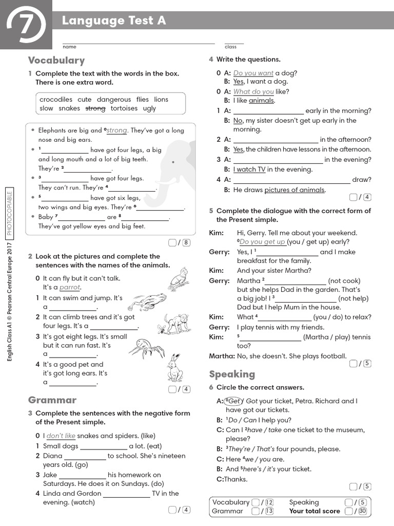 ECA1 - Tests - Language Test 7A | PDF