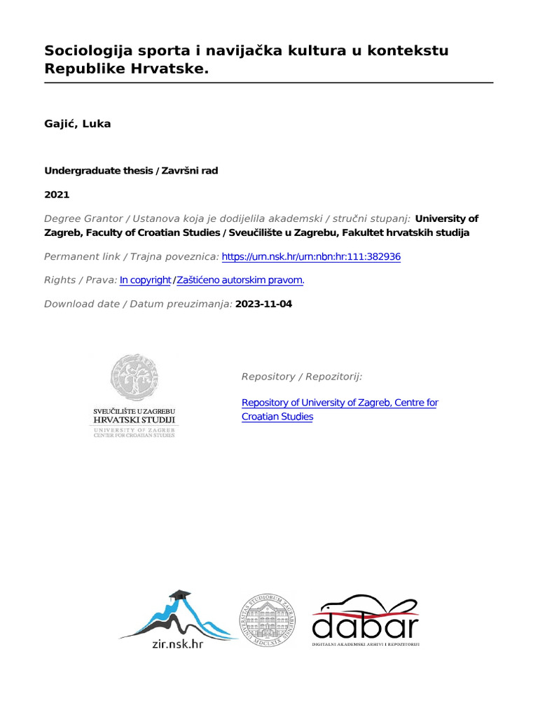 Zavrsni Rad - Sociologija Sporta I Navijacka Kultura U Kontekstu Republike Hrvatske - Luka Gajic ...