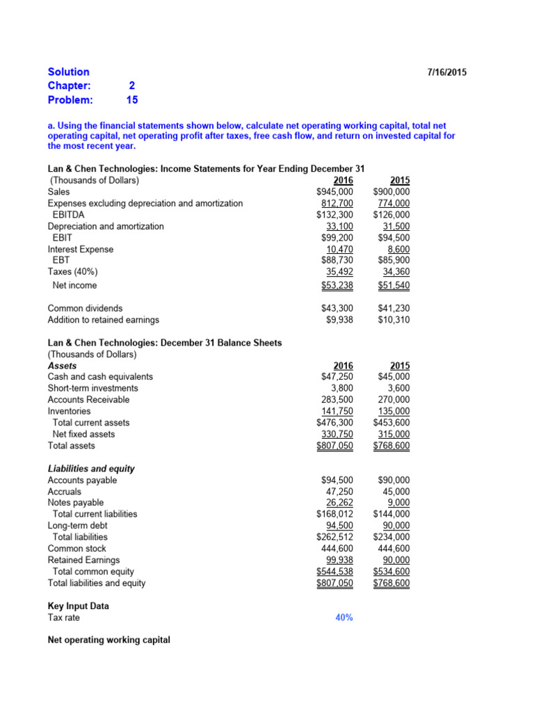 E. Ch02 P15 Flujo Caja, EVA, MVA Solution | PDF | Equity (Finance ... E. Ch02 P15 Flujo Caja, EVA, MVA Solution | PDF | Equity (Finance ...