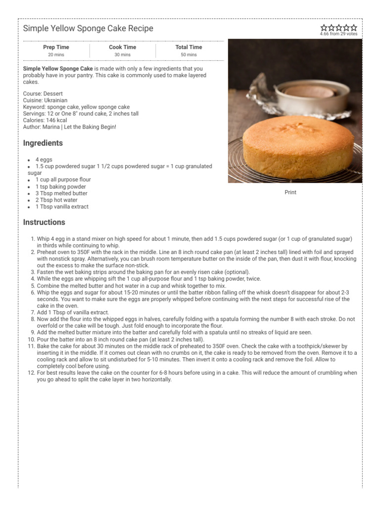 Simple Yellow Sponge Cake Recipe - Let The Baking Begin! | PDF